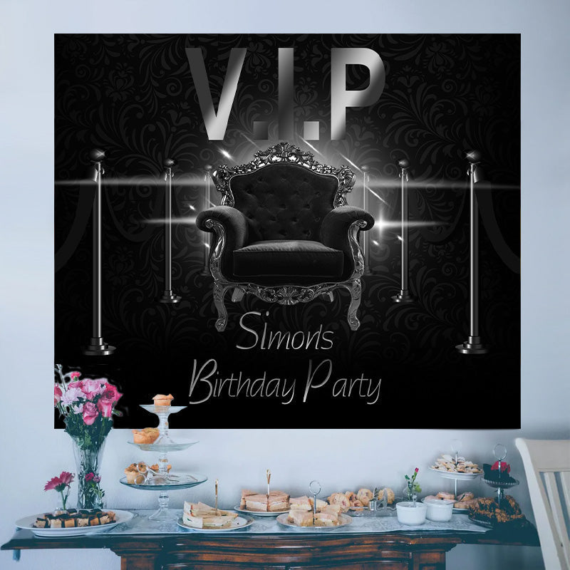 Personalized Vip Royal Sofa Black Birthday Backdrop - Lofaris