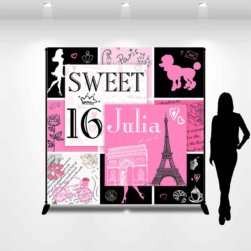 Pink Poodle Stickers Style Custom 16Th Birthday Backdrop - Lofaris