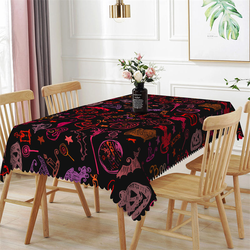 Pumpkins Magic Doodle Halloween Rectangle Tablecloth - Lofaris