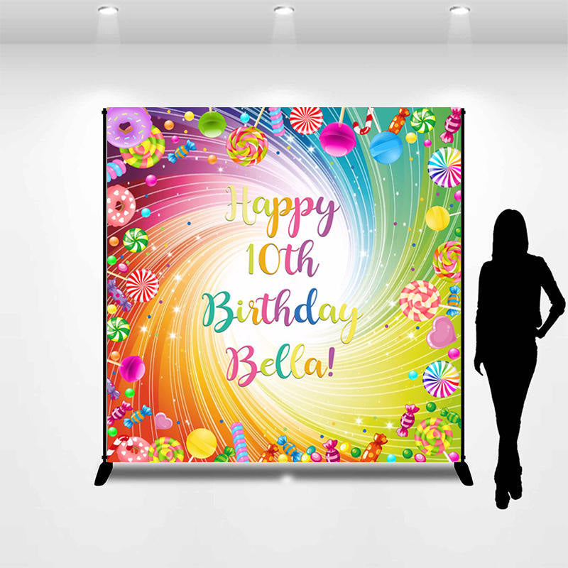 Rainbow Candy Personalized 10th Birthday Backdrop - Lofaris