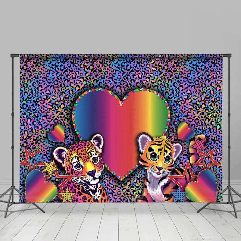 Rainbow Heart Tiger Leopard Party Photo Backdrop - Lofaris