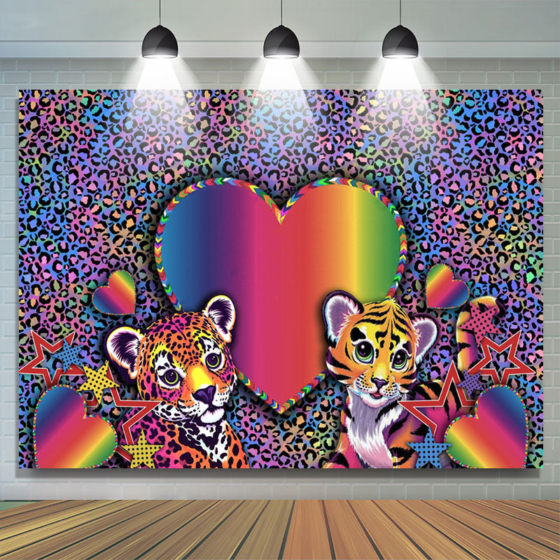 Rainbow Heart Tiger Leopard Party Photo Backdrop - Lofaris