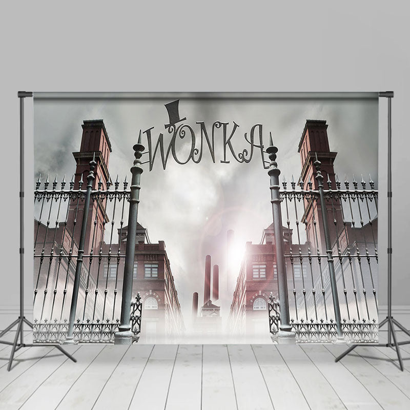 Red Building Chocolate River Factory Party Backdrop - Lofaris