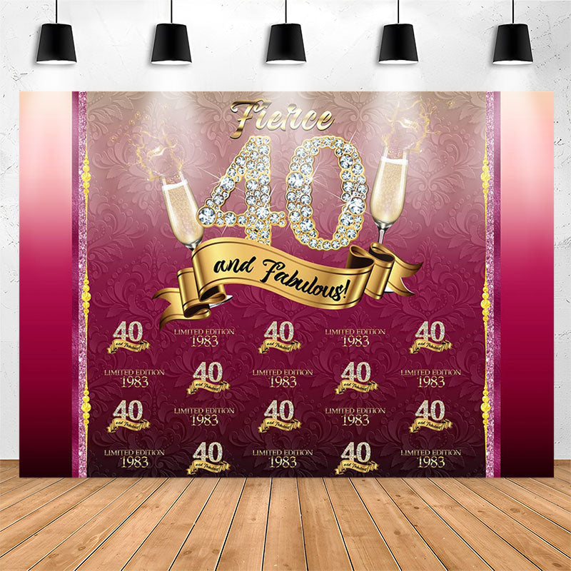 Red Flower Pattern 1983 Repeat 40th Birthday Backdrop - Lofaris