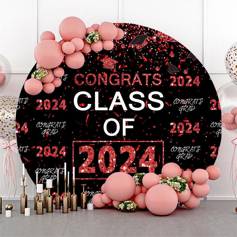 Red Sparkling Congrats Black Circle 2024 Grad Backdrop