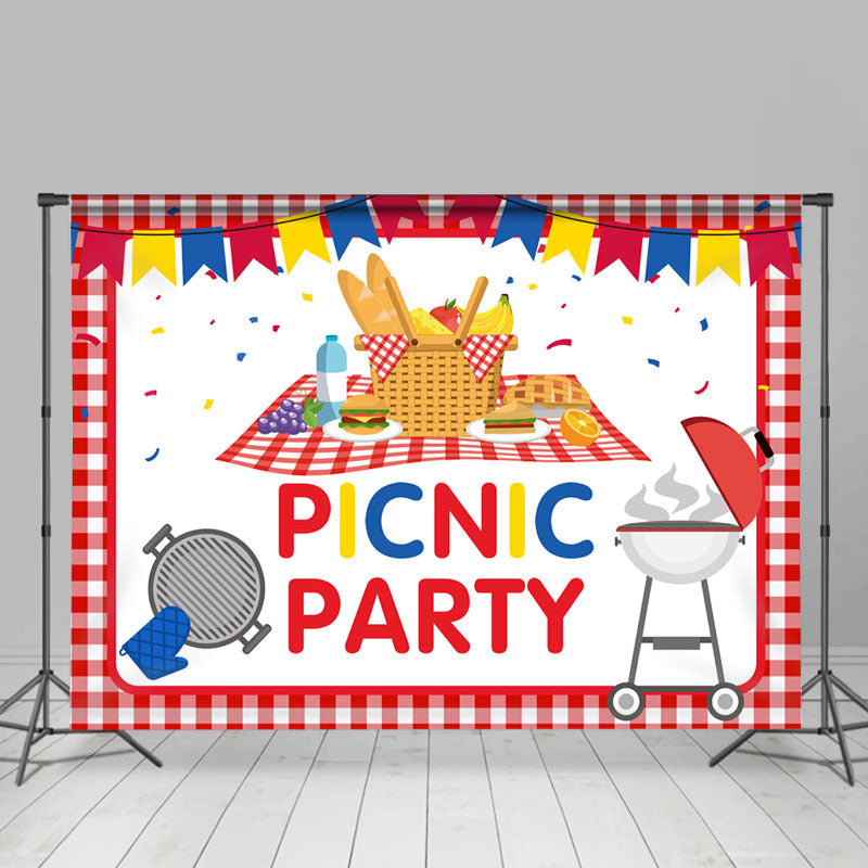 Red White Gingham Picnic Party Backdrop Park Decor - Lofaris
