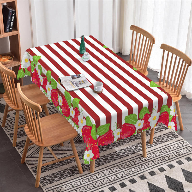 Red White Strawberry Dining Room Cafe Tablecloth - Lofaris