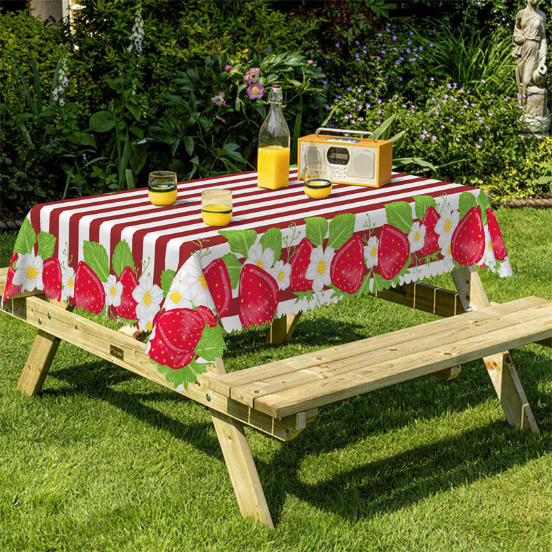 Red White Strawberry Dining Room Cafe Tablecloth - Lofaris