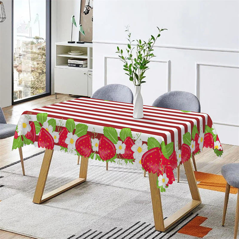 Red White Strawberry Dining Room Cafe Tablecloth - Lofaris