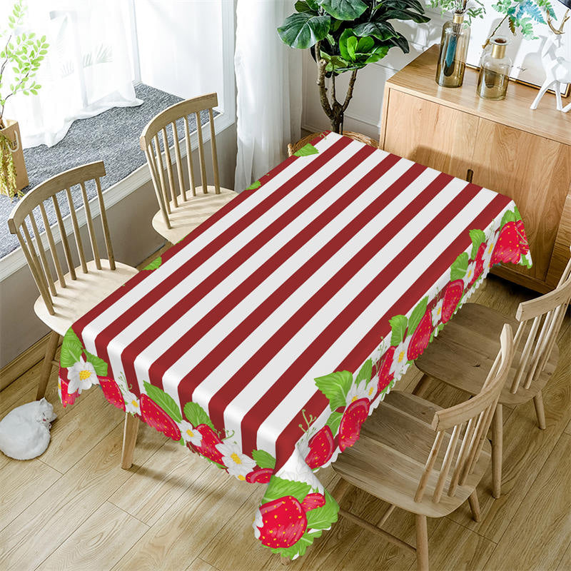 Red White Strawberry Dining Room Cafe Tablecloth - Lofaris