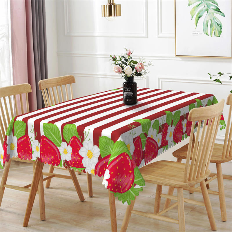 Red White Strawberry Dining Room Cafe Tablecloth - Lofaris