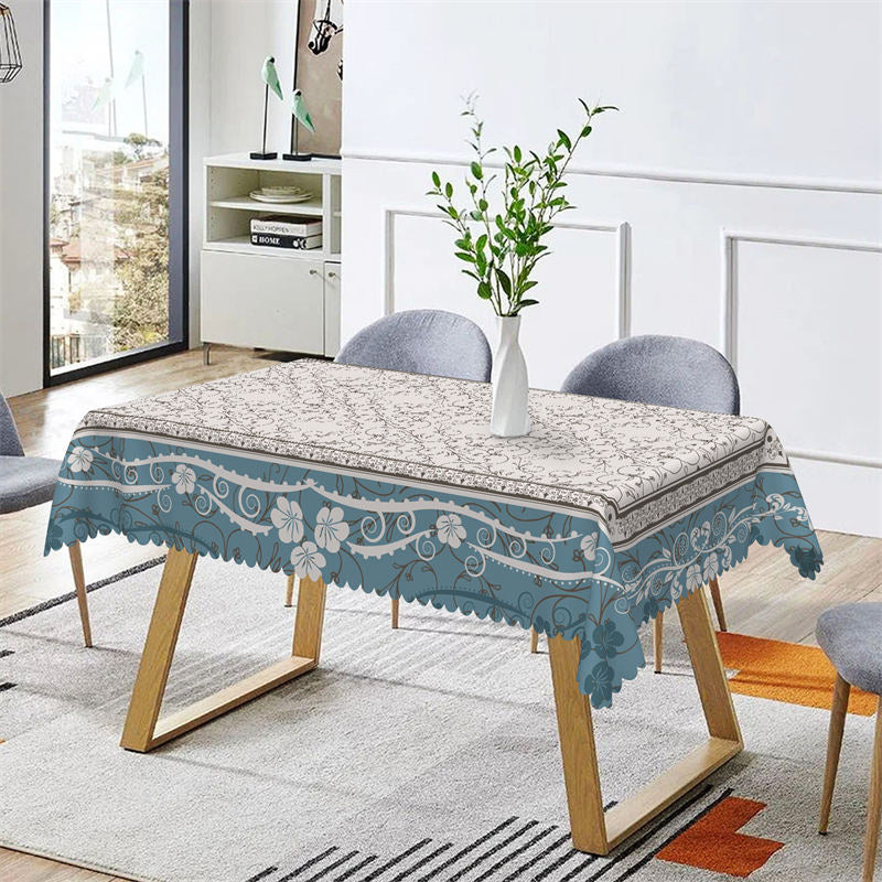 Retro Blue White Floral Pattern Rectangle Tablecloth - Lofaris