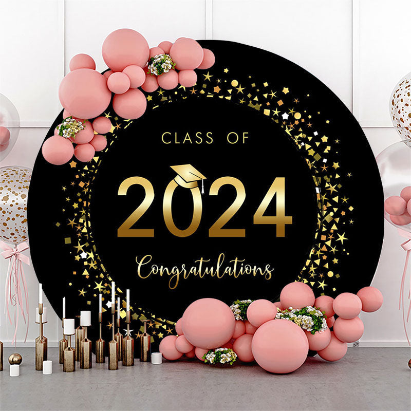 Round Black And Gold Class 2024 Graduation Backdrop - Lofaris