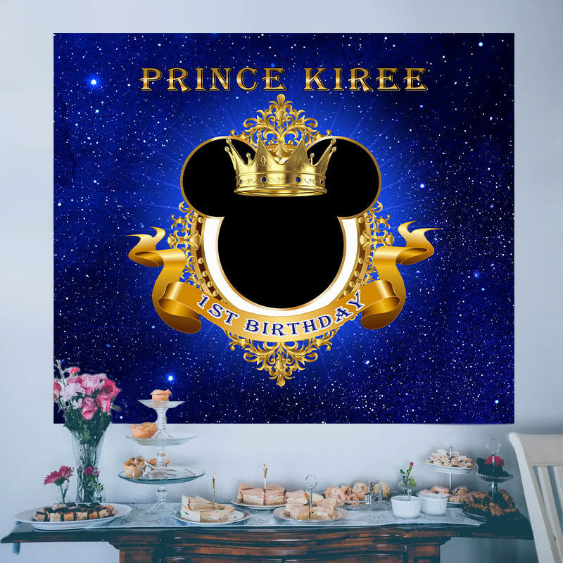 Royal Prince Blue Gold Custom 1st Birthday Backdrop - Lofaris