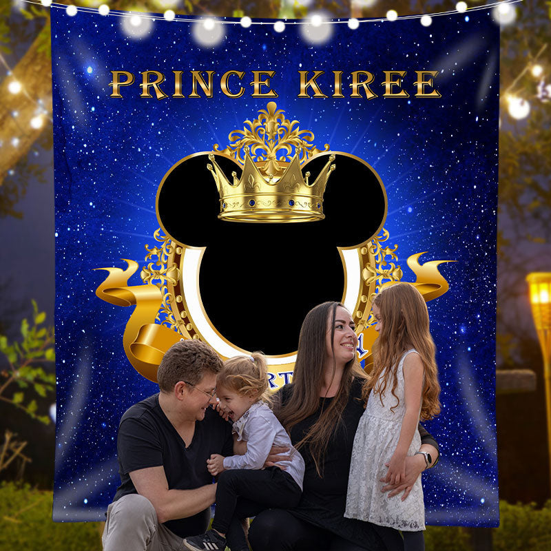 Royal Prince Blue Gold Custom 1st Birthday Backdrop - Lofaris