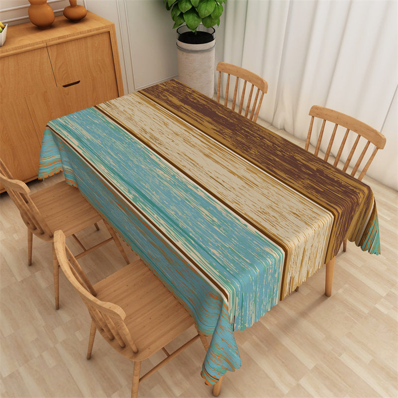 Rustic Wood Texture Teal Green Brown Tablecloth - Lofaris