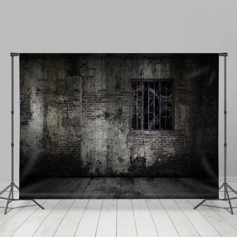 Rusty Window Scary Old Brick Wall Black Backdrop - Lofaris