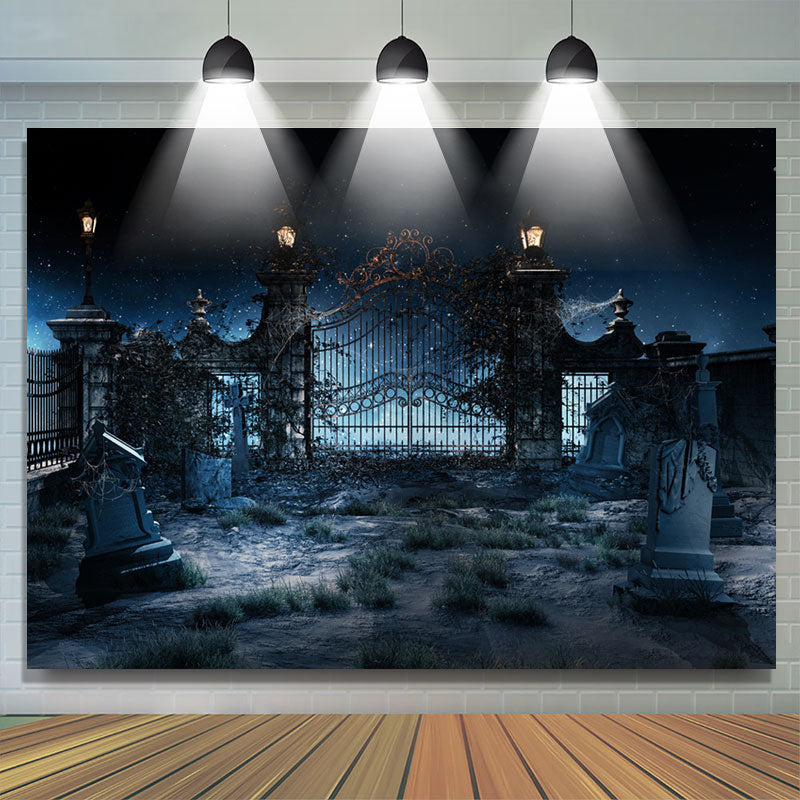 Scary Cemetary Iron Gate Halloween Party Backdrop - Lofaris
