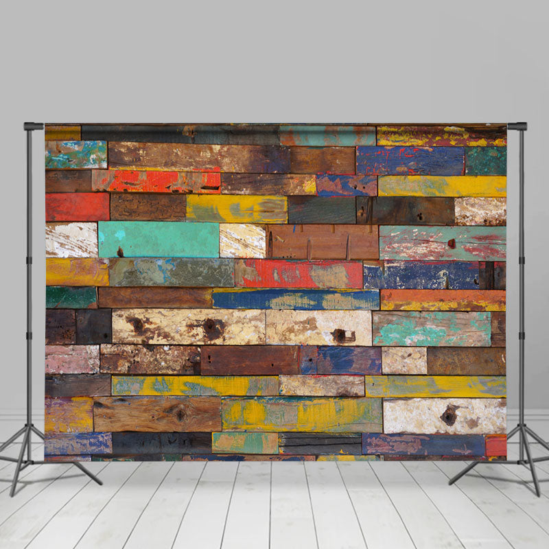 Shabby Colorful Graffiti Wood Block Photo Backdrop - Lofaris