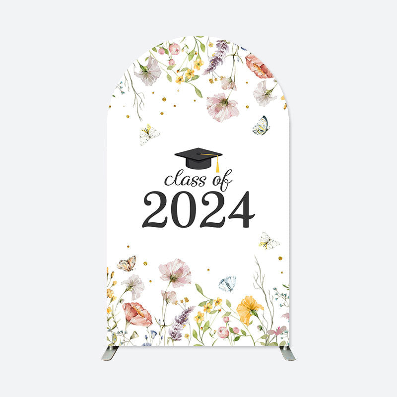 Simple Floral Class Of 2024 Graduation Arch Backdrop - Lofaris