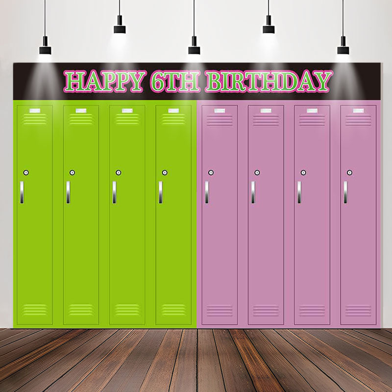 Simple Green Pink Locker Happy 6Th Birthday Backdrop - Lofaris