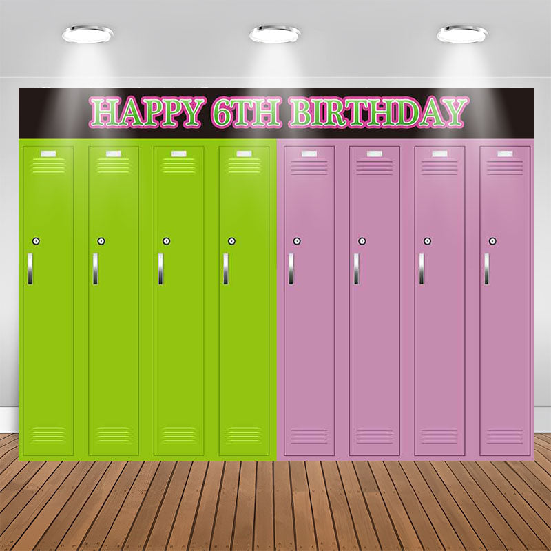 Simple Green Pink Locker Happy 6Th Birthday Backdrop - Lofaris