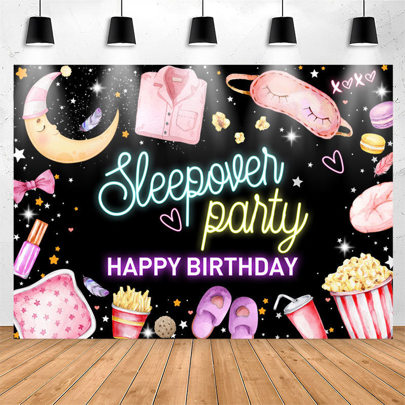 Sleepover Party Happy Birthday Backdrop For Girls - Lofaris
