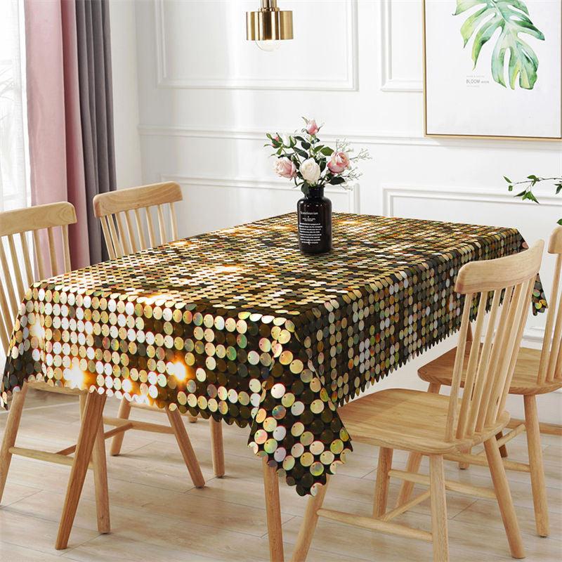 Sparkling Golden Shiny Disco Rectangle Tablecloth - Lofaris