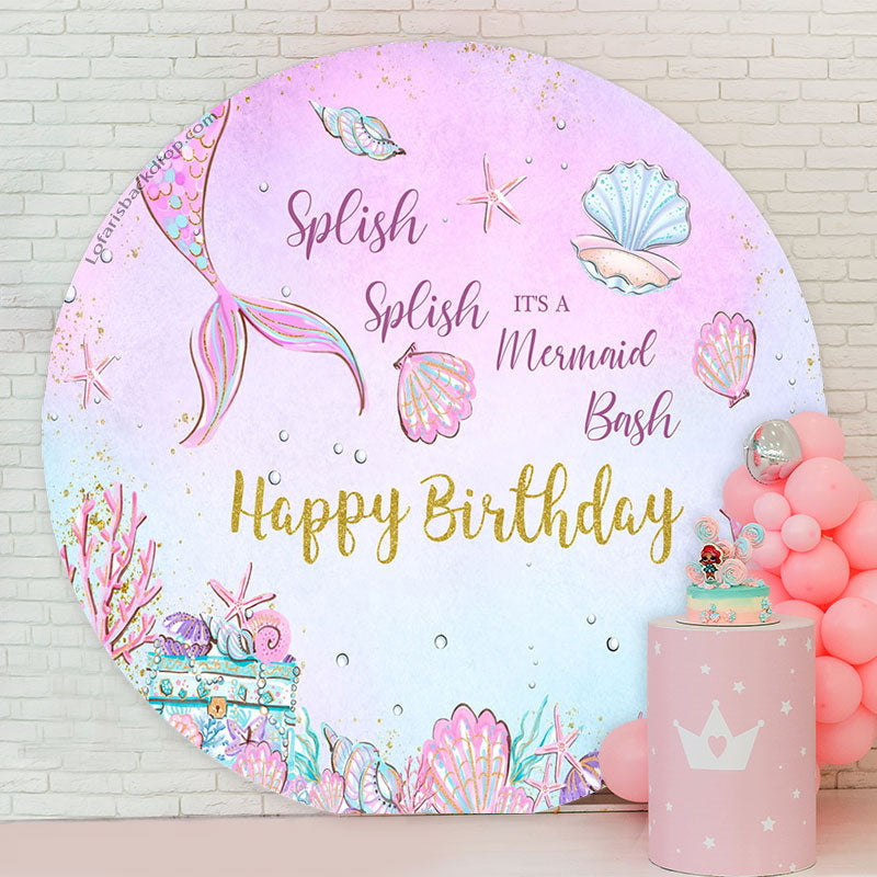Splish Mermaid Bash Happy Birthday Round Backdrop – Lofaris