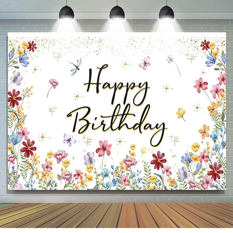 Spring Colorful Floral Backdrop For Birthday Party - Lofaris