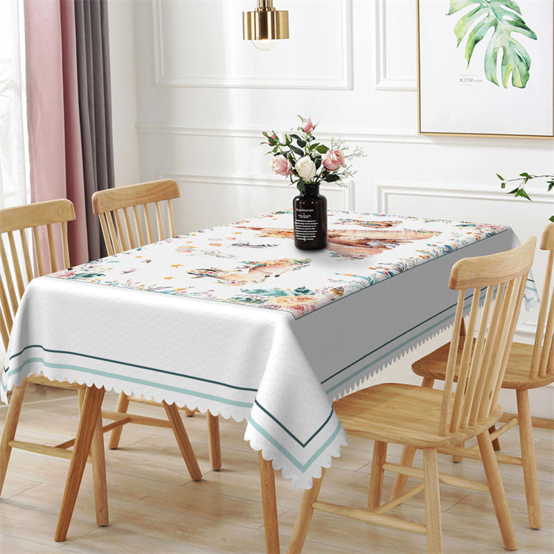 Spring Floral Cute Animals Safari Kitchen Tablecloth - Lofaris