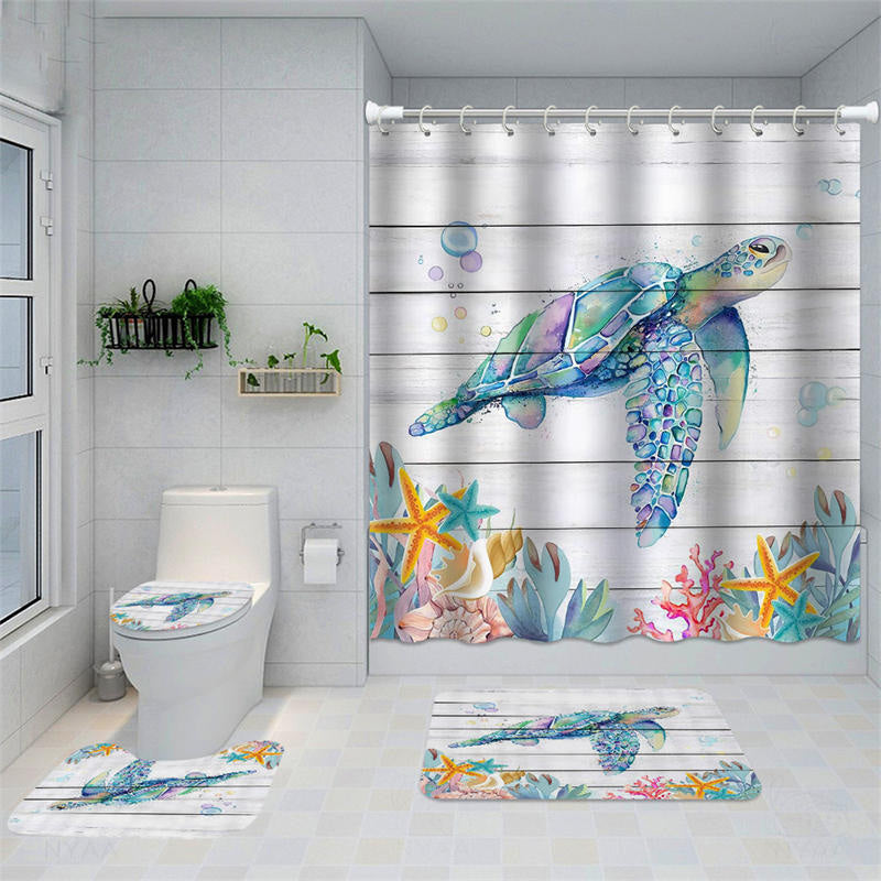 Starfish Shells Sea Turtle Shower Curtain for Bath - Lofaris