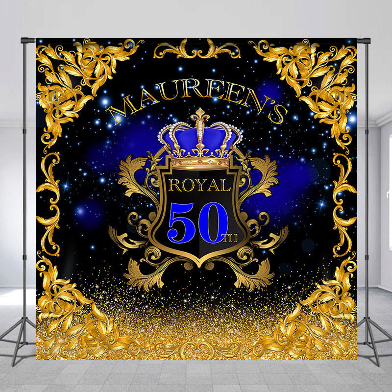 Stars Gold Glitter Royal Custom 50Th Birthday Backdrop - Lofaris