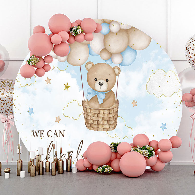 Teddy Bear Blue Sky Cloud Round Baby Shower Backdrop – Lofaris