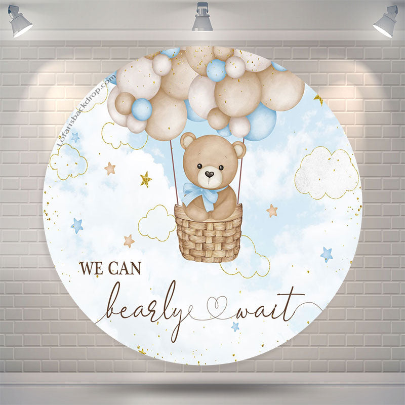 Teddy Bear Blue Sky Cloud Round Baby Shower Backdrop – Lofaris