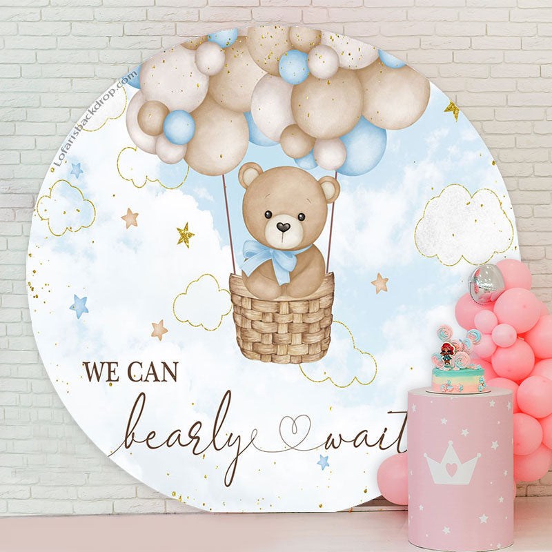Teddy Bear Blue Sky Cloud Round Baby Shower Backdrop – Lofaris