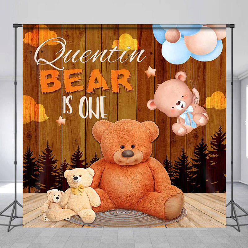Teddy Bear Brown Wood Custom Baby Shower Backdrop - Lofaris