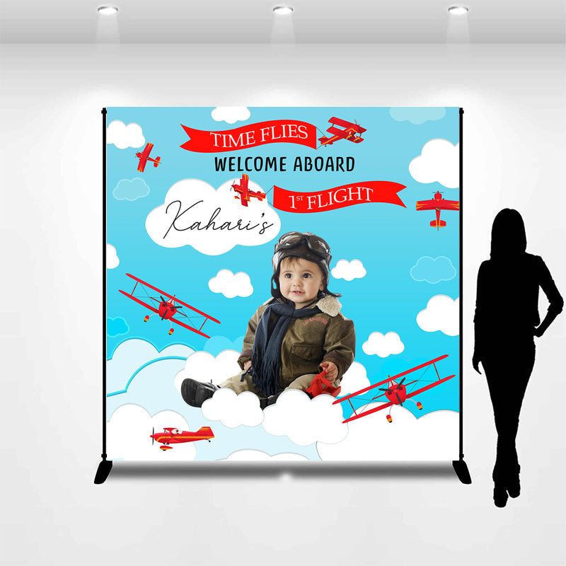 Time Flies Cloud Airplane Custom 1st Birthday Backdrop - Lofaris