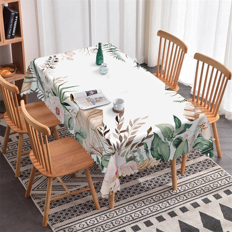 Tropical Leaves Floral White Kitchen Decor Tablecloth - Lofaris