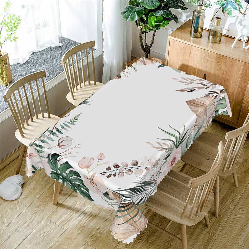 Tropical Leaves Floral White Kitchen Decor Tablecloth - Lofaris