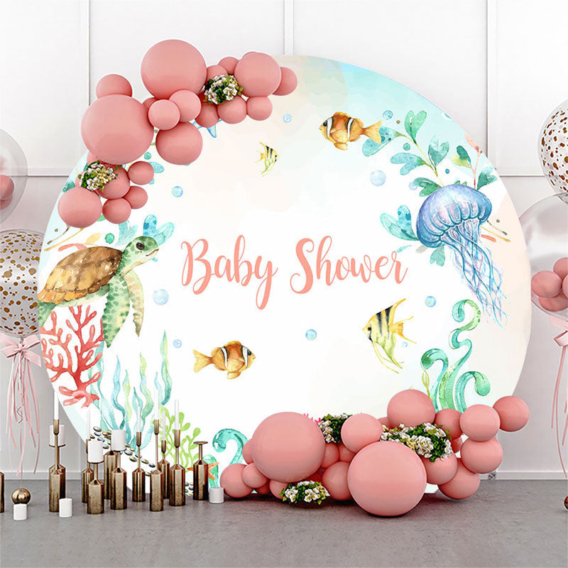Undersea Creatures Plants Round Baby Shower Backdrop – Lofaris