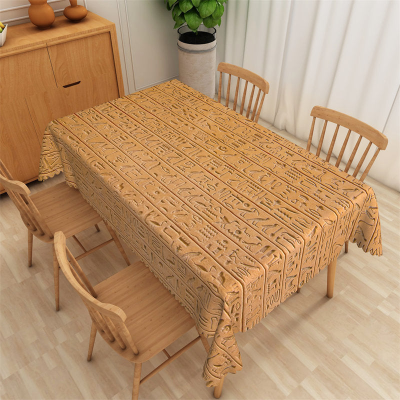 Vintage Civilization Symbols Records Brown Tablecloth - Lofaris