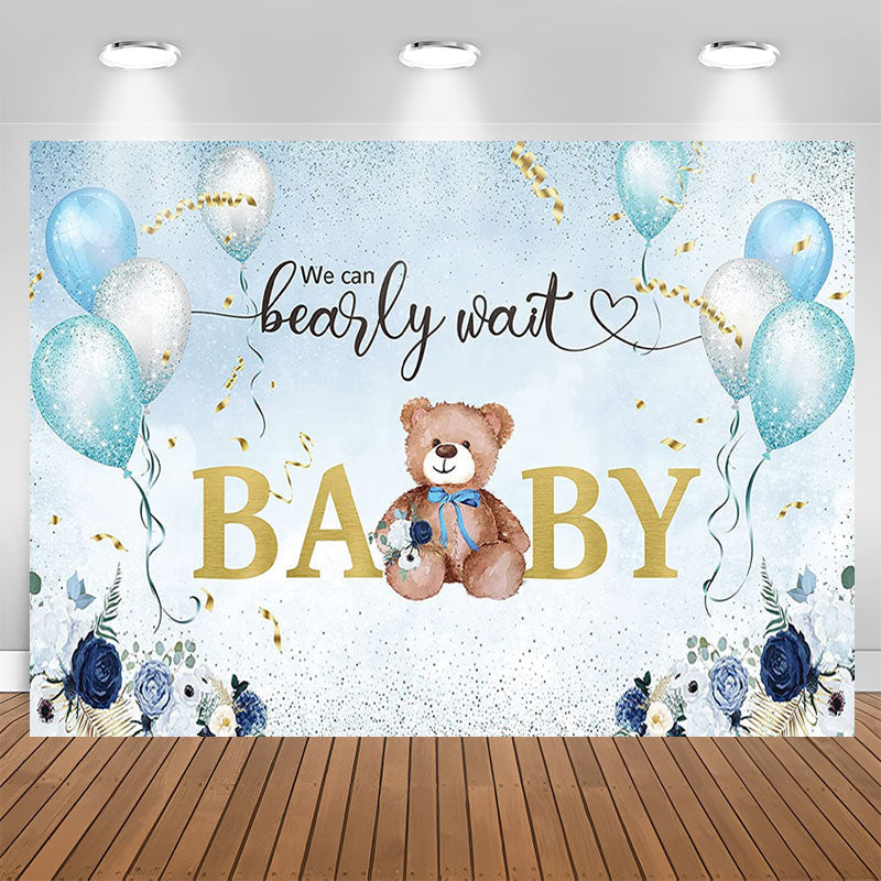 We Can Bearly Wait Bear Floral Baby Shower Backdrop - Lofaris