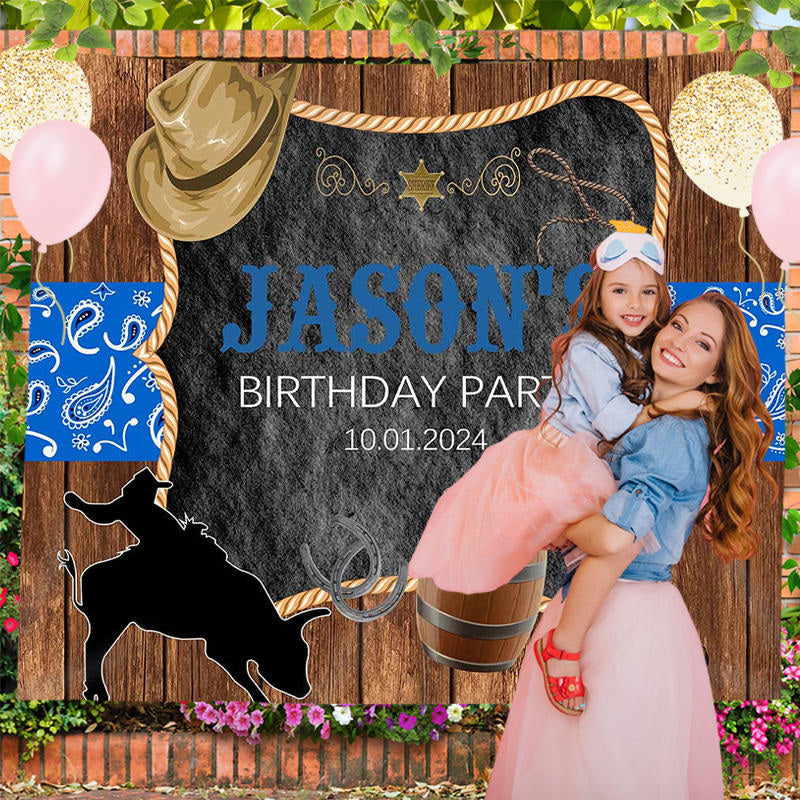 Western Cowboy Wood Custom Birthday Party Backdrop - Lofaris