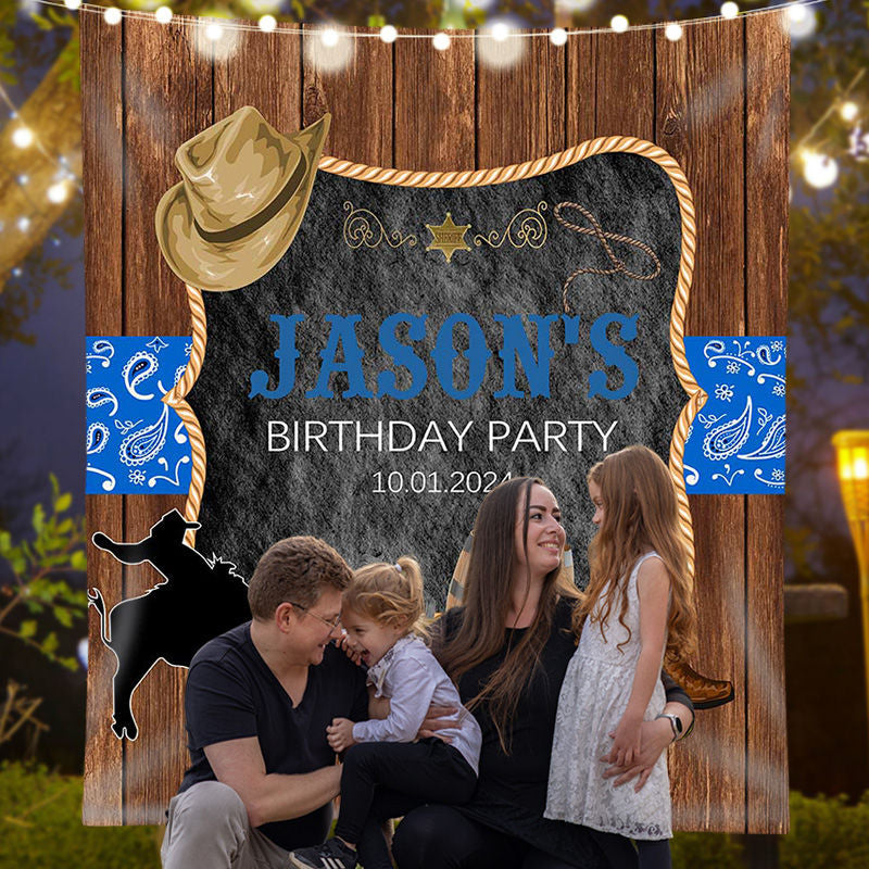 Western Cowboy Wood Custom Birthday Party Backdrop - Lofaris