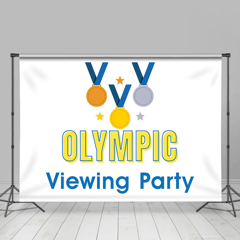 White Gold Medals Olympic Viewing Party Backdrop - Lofaris