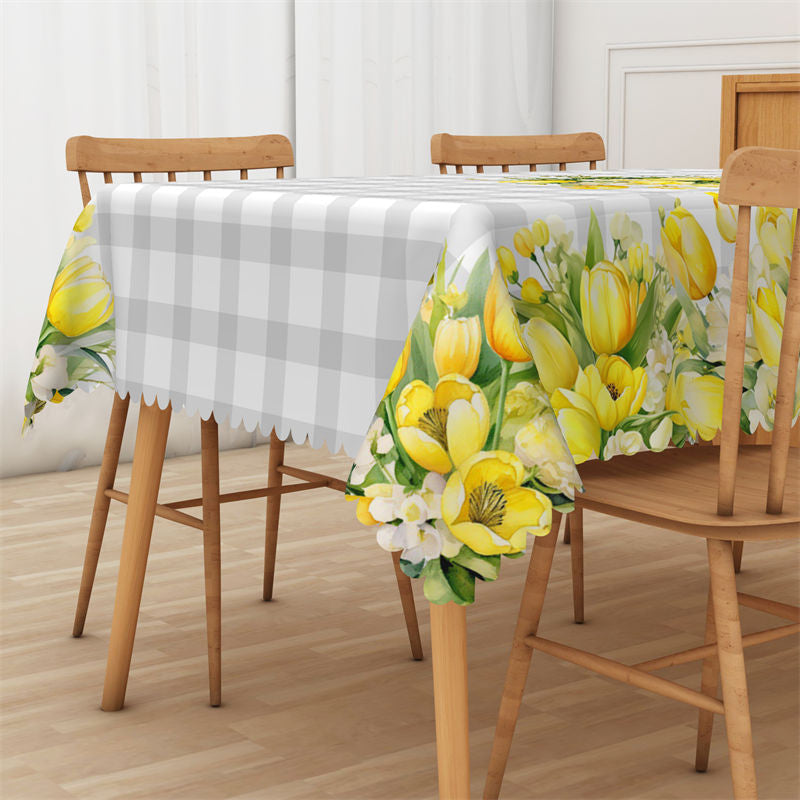 White Plaid Tulip Rectangle Tablecloth for Kitchen - Lofaris