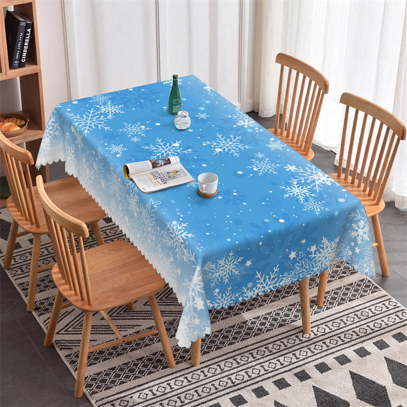 White Snowflake Blue Christmas Party Tablecloth - Lofaris