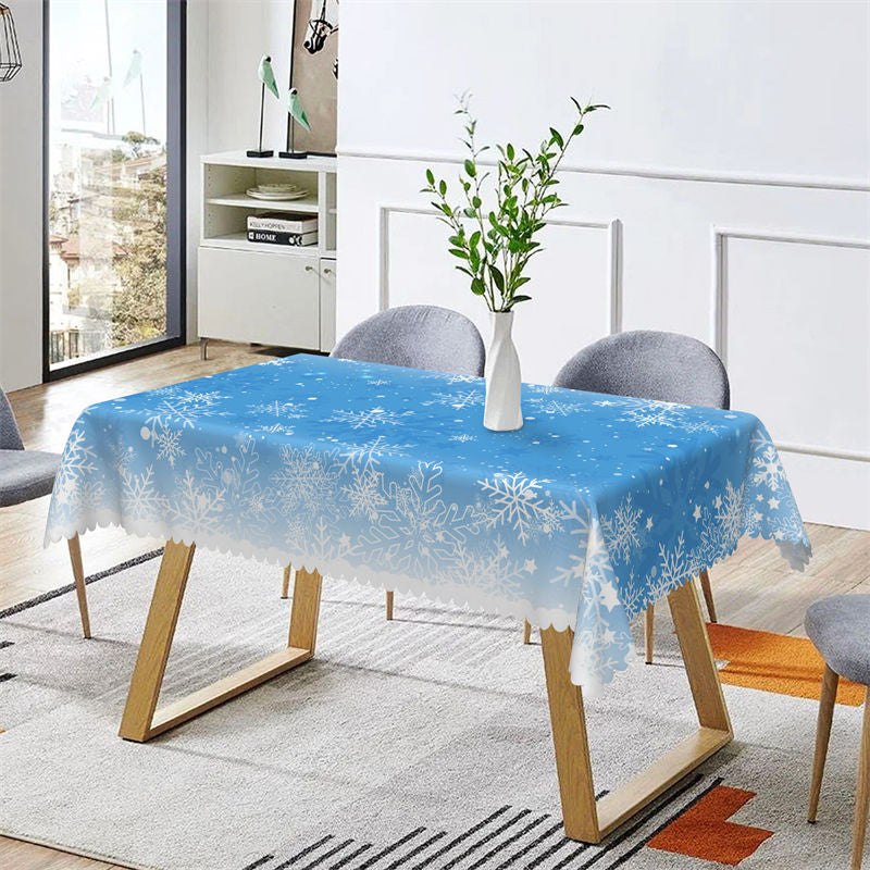 White Snowflake Blue Christmas Party Tablecloth - Lofaris