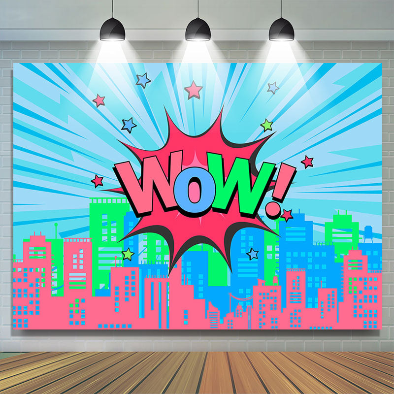 Wow Star Pink Blue Building Girls Party Backdrop - Lofaris